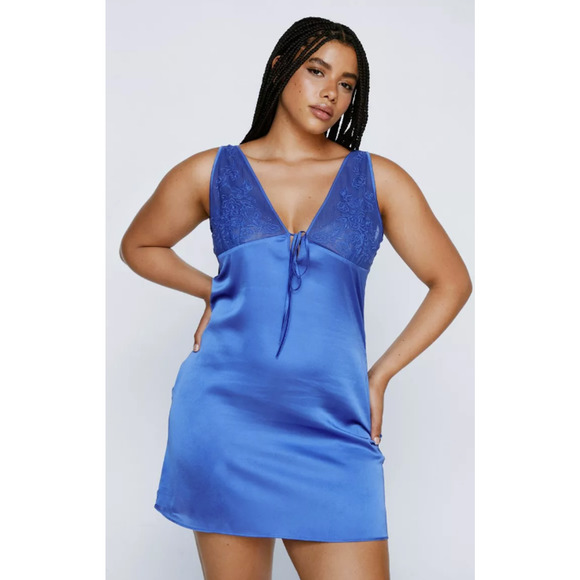 Nasty Gal | Dresses | Nasty Gal Blue Lace Satin Mini Dress | Poshmark